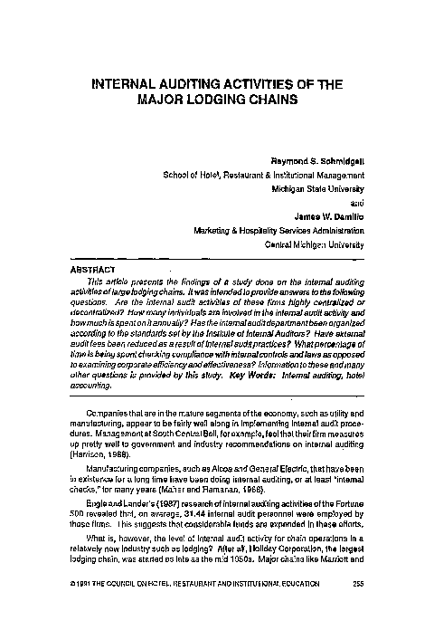 (PDF) Internal Auditing Activities of the Major Lodging Chains