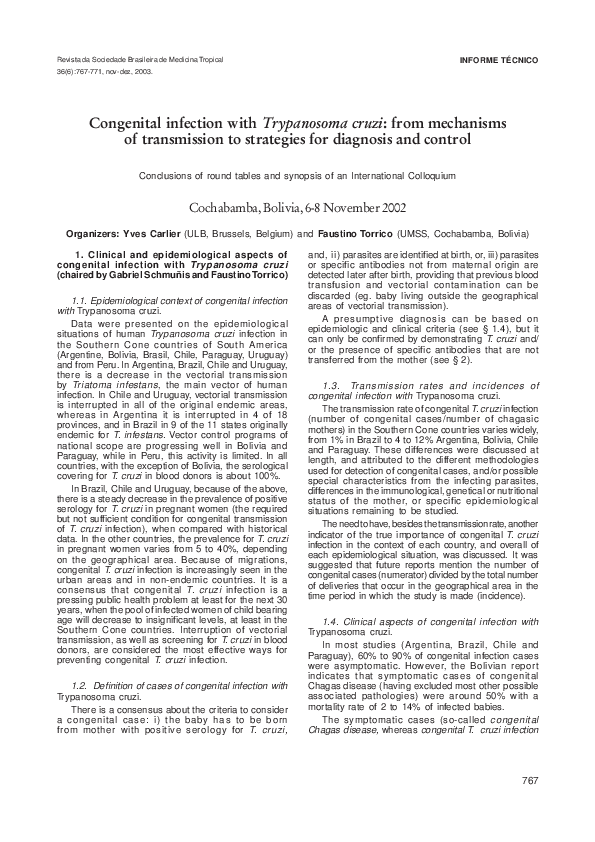 (PDF) Congenital infection with Trypanosoma cruzi: from mechanisms of ...
