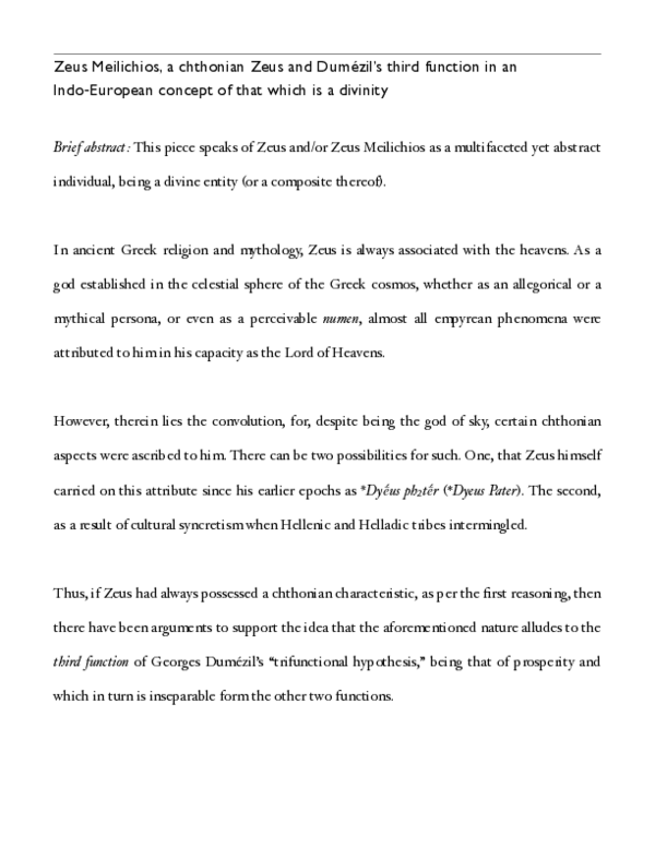 (PDF) Zeus Meilichios, a chthonian Zeus and Dumézil’s third function in ...