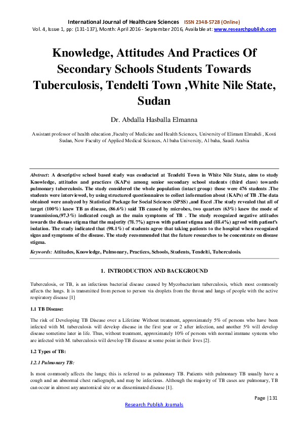 (PDF) Knowledge, Attitudes And Practices Of Secondary Schools Students ...