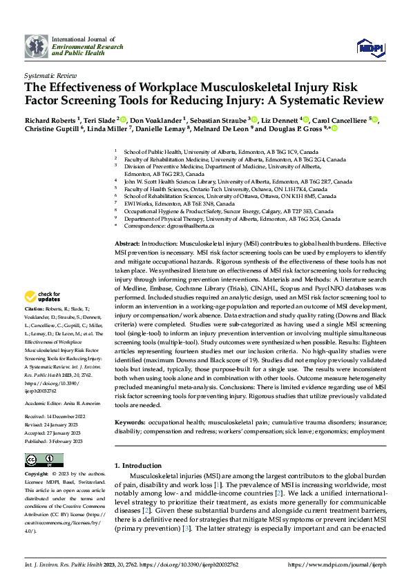 (PDF) Workplace Injury Screening Tools: A Review