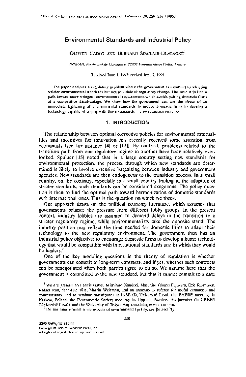 (PDF) Environmental Standards and Industrial Policy | Bernard Sinclair-Desgagné - Academia.edu