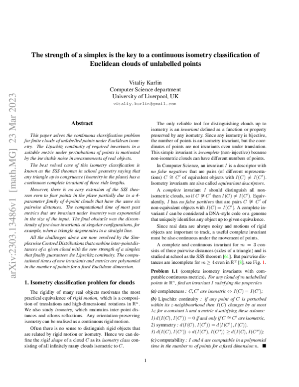 (PDF) The strength of a simplex is the key to a continuous isometry classification of Euclidean ...