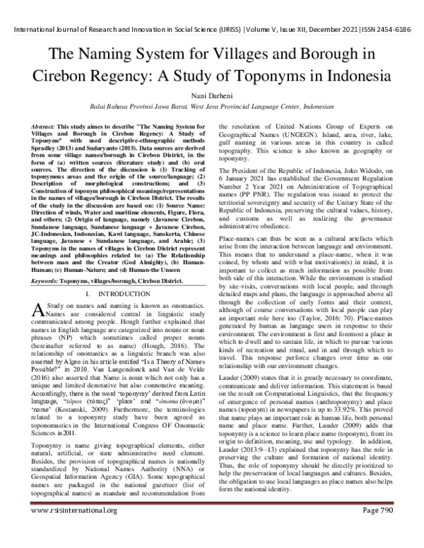 (PDF) The Naming System for Villages and Borough in Cirebon Regency: A ...
