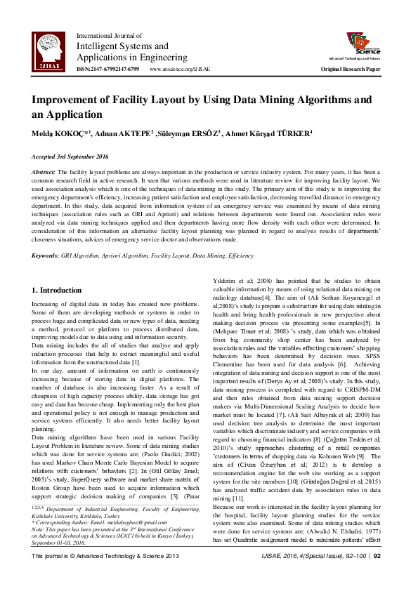 (PDF) Improvement of Facility Layout by Using Data Mining Algorithms and an Application