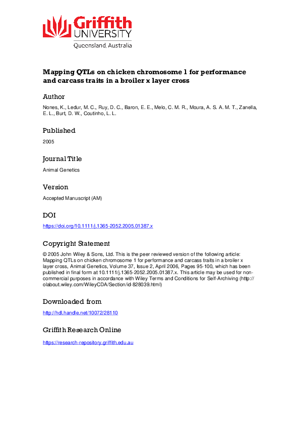 Pdf Mapping Qtls On Chicken Chromosome 1 For Performance And Carcass Traits In A Broiler X