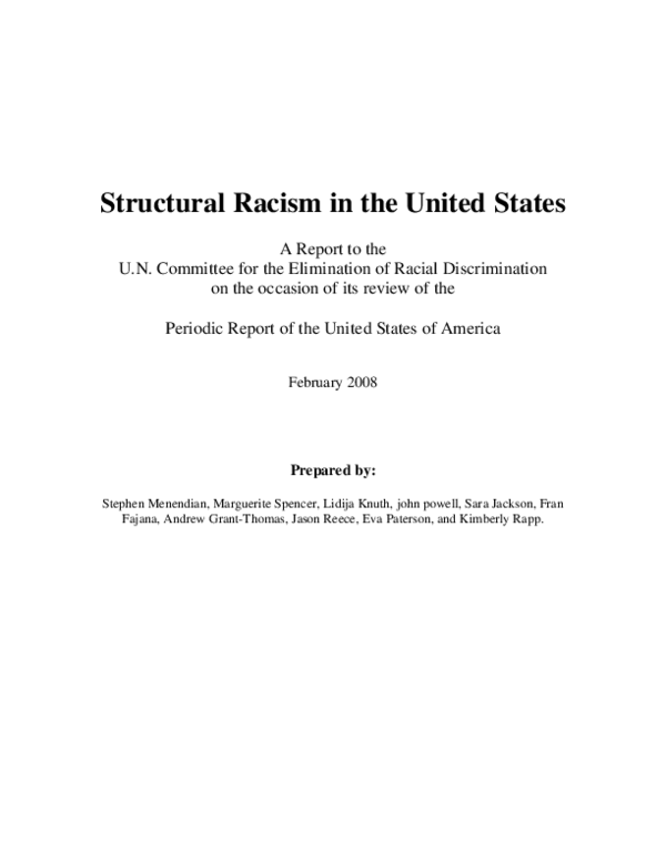 (PDF) Structural Racism in the United States: A Report to the U.N ...
