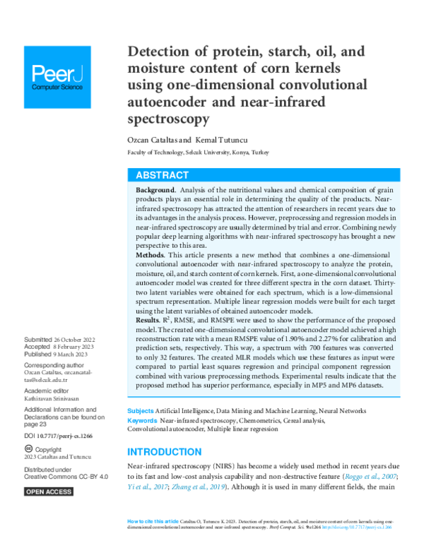 Pdf Detection Of Protein Starch Oil And Moisture Content Of Corn Kernels Using One