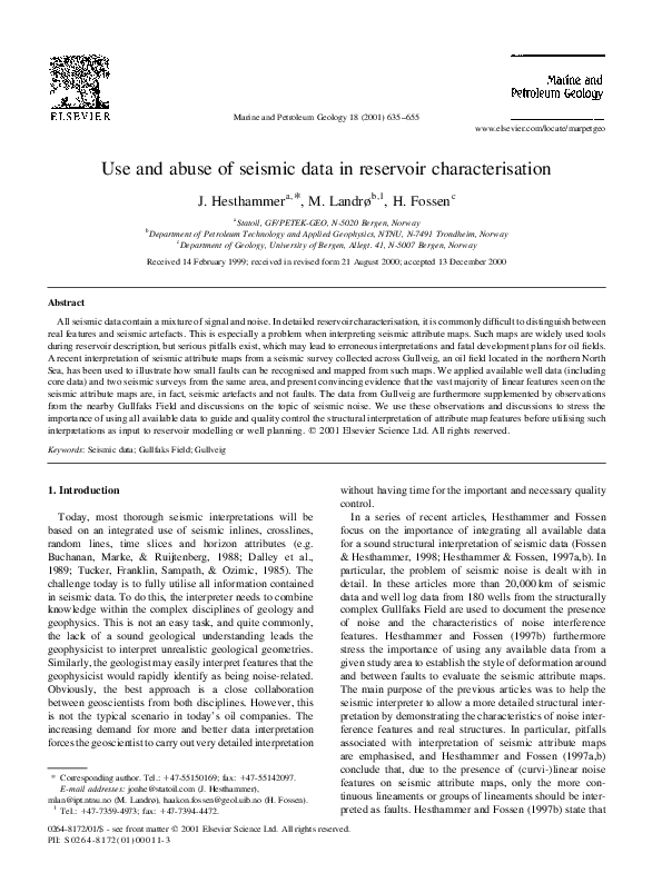 (PDF) Use and abuse of seismic data in reservoir characterisation