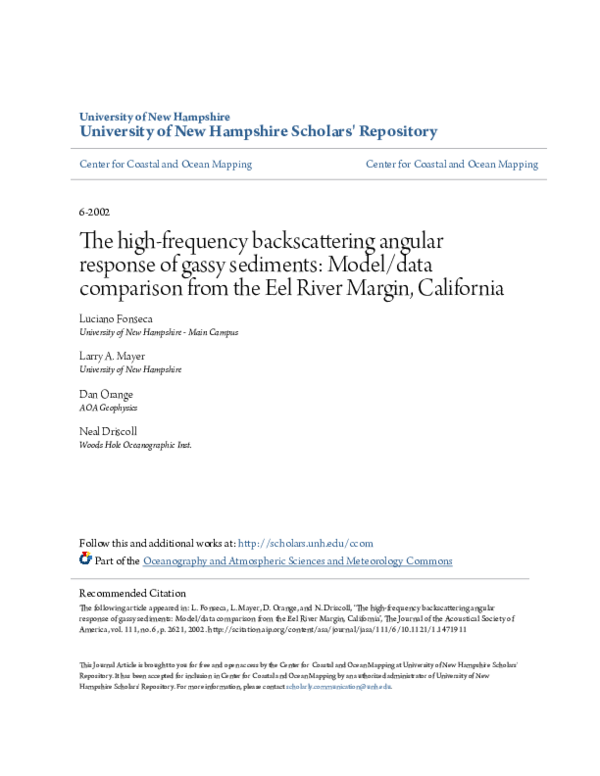(PDF) The high-frequency backscattering angular response of gassy sediments: Model/data ...
