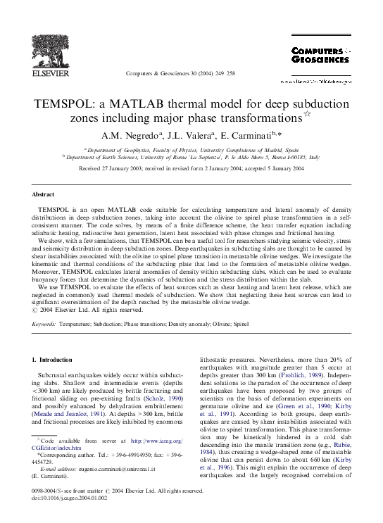 (PDF) TEMSPOL: a MATLAB thermal model for deep subduction zones ...