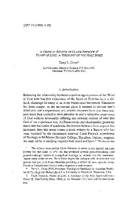 (PDF) A Critical Review of Clark Pinnock's: Flame of Love: a Theology ...