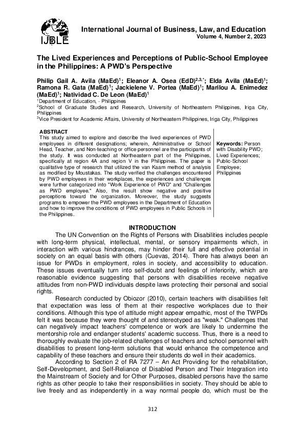 (PDF) Lived Experiences and Perceptions of Public-School Employee in ...