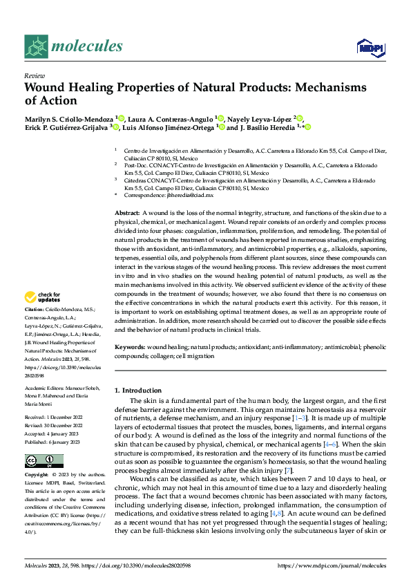 (PDF) Wound Healing Properties of Natural Products: Mechanisms of Action