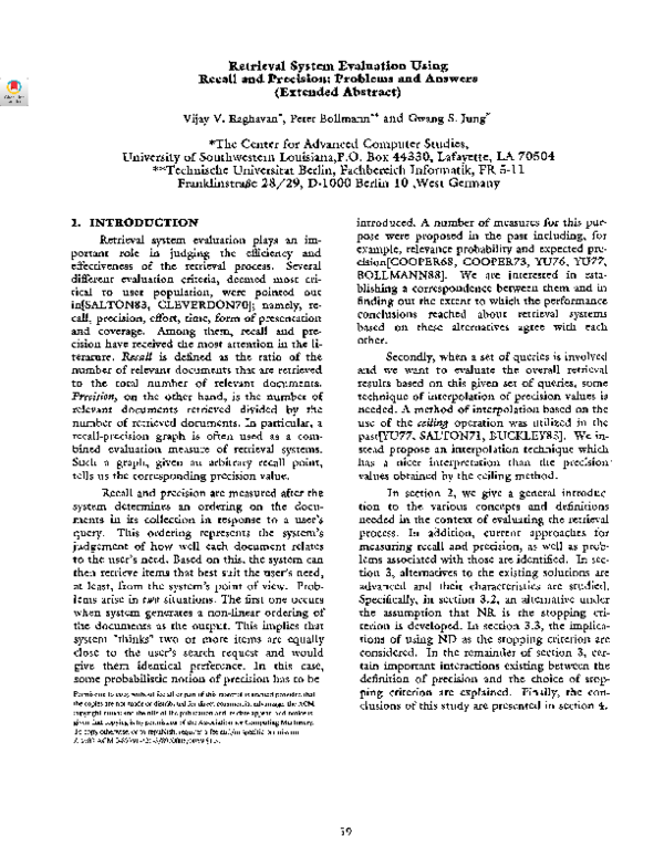 (PDF) Retrieval system evaluation using recall and precision: problems and answers