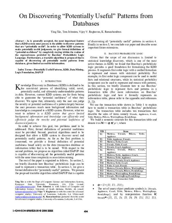 (PDF) On discovering "potentially useful" patterns from databases | Vijay Raghavan - Academia.edu