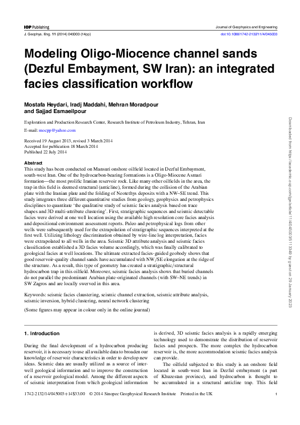 (PDF) Modeling Oligo-Miocence channel sands (Dezful Embayment, SW Iran ...