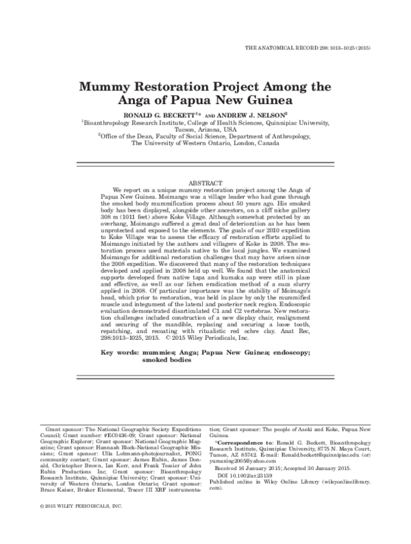 (PDF) Mummy Restoration Project Among the Anga of Papua New Guinea