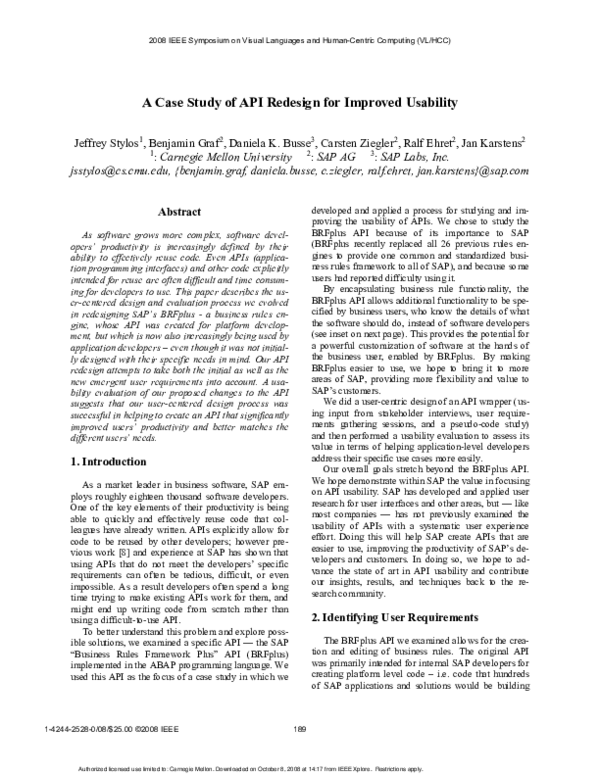 (PDF) A case study of API redesign for improved usability