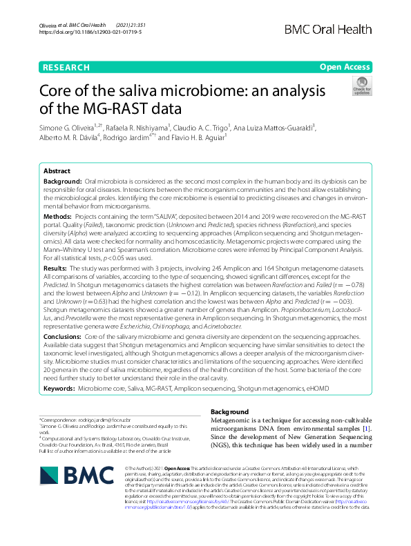 (PDF) Core of the saliva microbiome: an analysis of the MG-RAST data