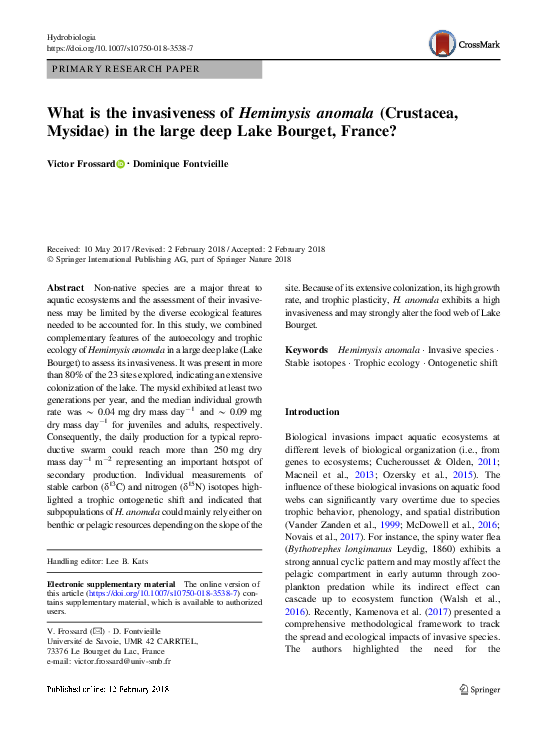 (PDF) What is the invasiveness of Hemimysis anomala (Crustacea, Mysidae ...