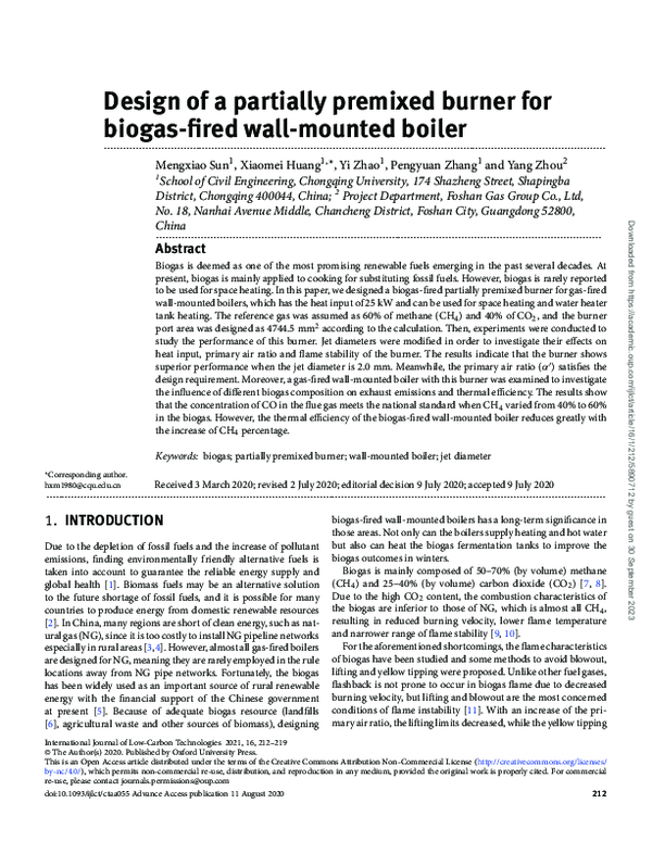 (PDF) Design of a partially premixed burner for biogas-fired wall ...