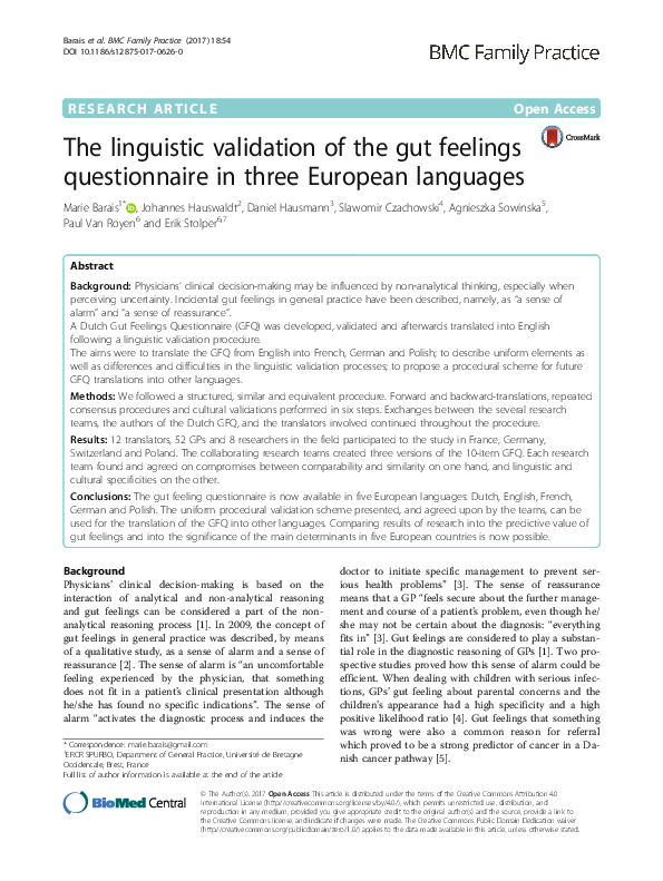 (PDF) The linguistic validation of the gut feelings questionnaire in ...