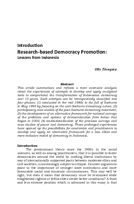 (PDF) Introduction Research-based Democracy Promotion: Lessons from ...