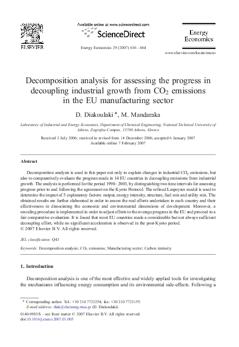 (PDF) Decomposition analysis for assessing the progress in decoupling ...