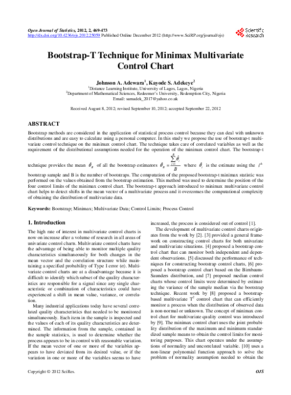 (PDF) Bootstrap-T Technique for Minimax Multivariate Control Chart