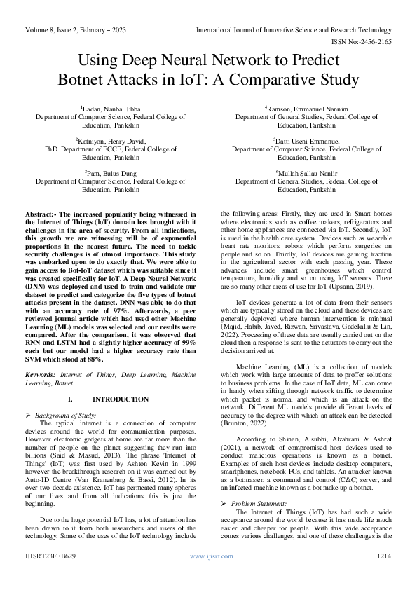 (PDF) Using Deep Neural Network to Predict Botnet Attacks in IoT: A Comparative Study