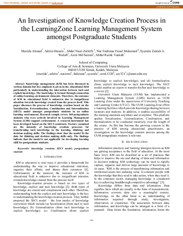 (PDF) An investigation of knowledge creation process in the LearningZone Learning Management ...