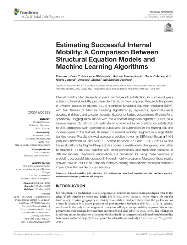 (PDF) Estimating Successful Internal Mobility: A Comparison Between Structural Equation Models ...