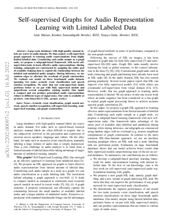 (PDF) Self-Supervised Graphs for Audio Representation Learning With Limited Labeled Data