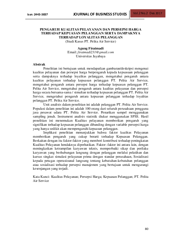 (PDF) Pengaruh Kualitas Pelayanan Dan Persepsi Harga Terhadap Kepuasan Pelanggan Serta Dampaknya ...