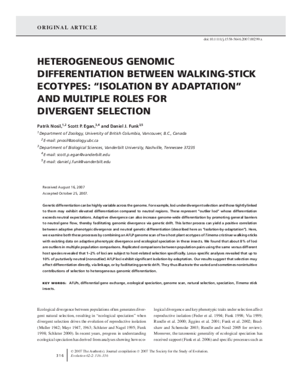 (PDF) Heterogeneous Genomic Differentiation Between Walking-Stick ...