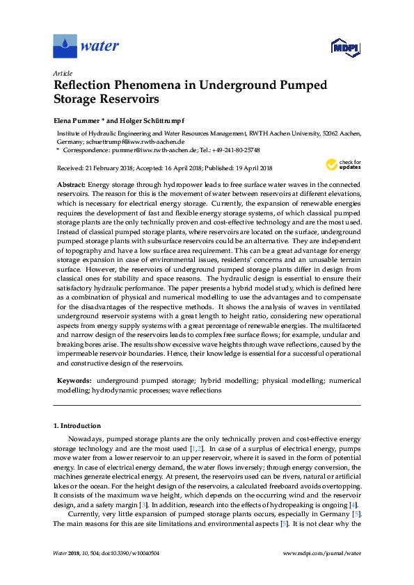 (PDF) Reflection Phenomena in Underground Pumped Storage Reservoirs