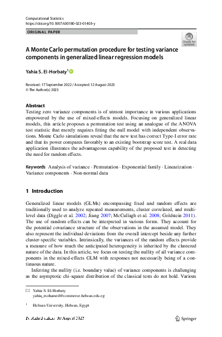 (PDF) A Monte Carlo permutation procedure for testing variance ...