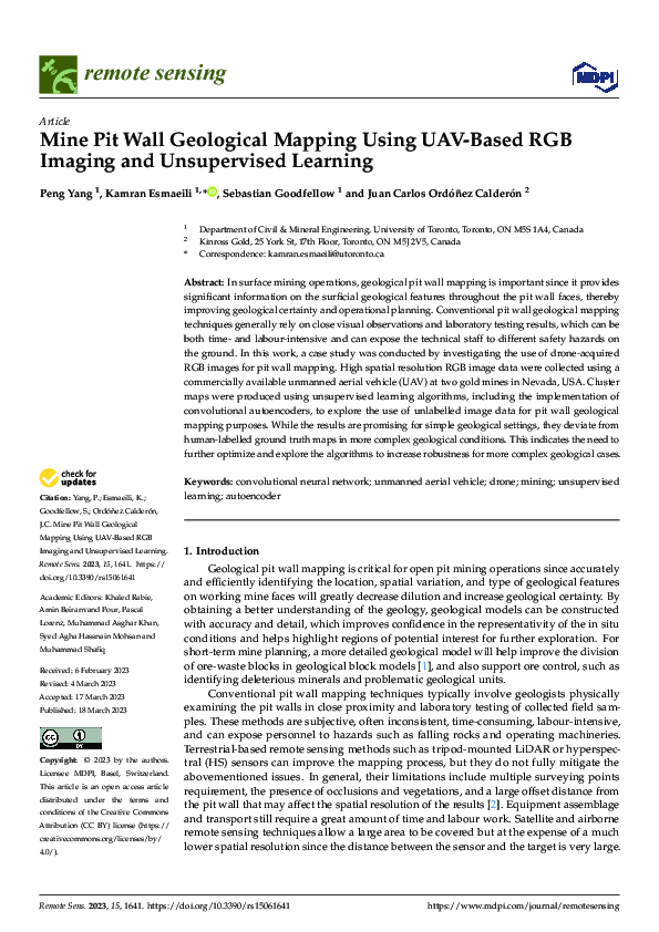 (PDF) Mine Pit Wall Geological Mapping Using UAV-Based RGB Imaging and ...