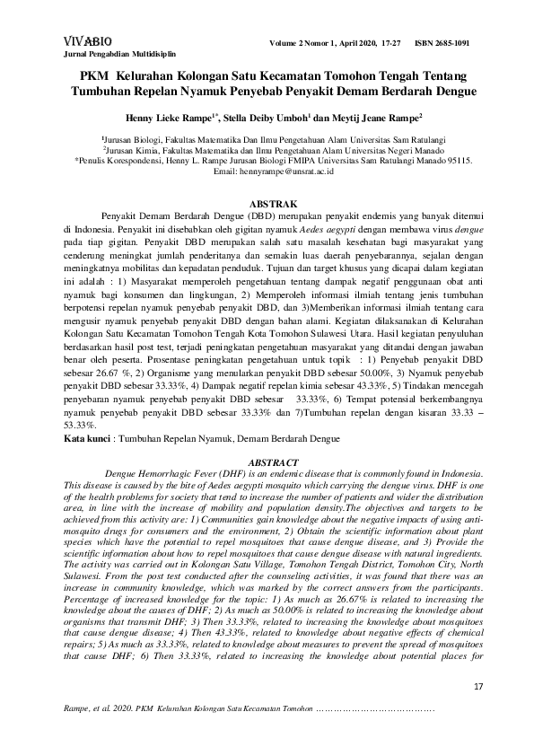 (PDF) PKM Kelurahan Kolongan Satu Kecamatan Tomohon Tengah Tentang ...