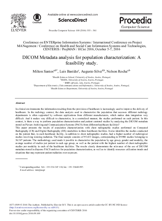(PDF) DICOM Metadata Analysis for Population Characterization: A Feasibility Study