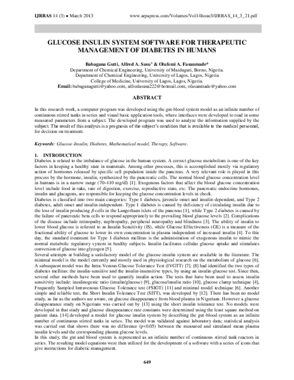 (PDF) Glucose insulin system software for therapeutic management of ...