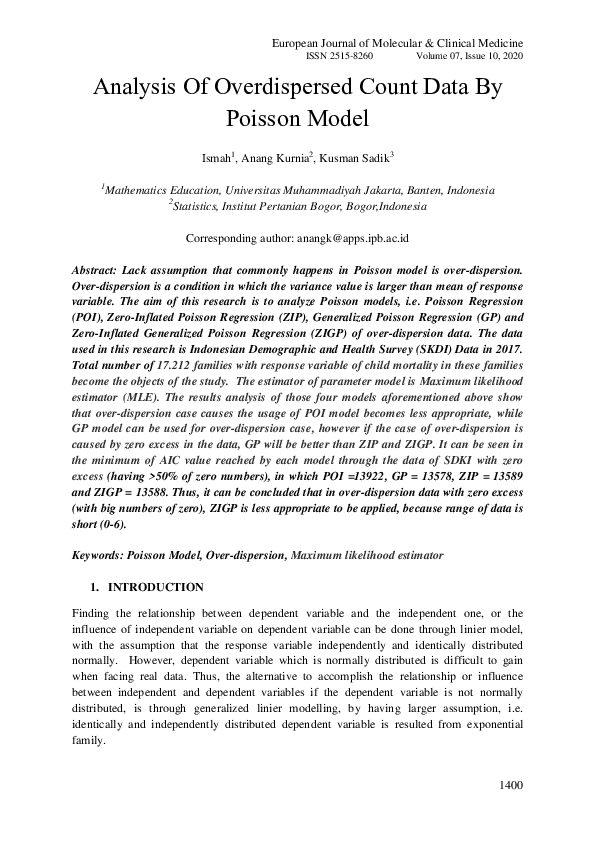 (PDF) Analysis Of Overdispersed Count Data By Poisson Model