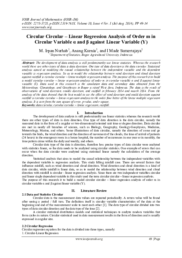 (PDF) Circular Circular – Linear Regression Analysis of Order m in ...