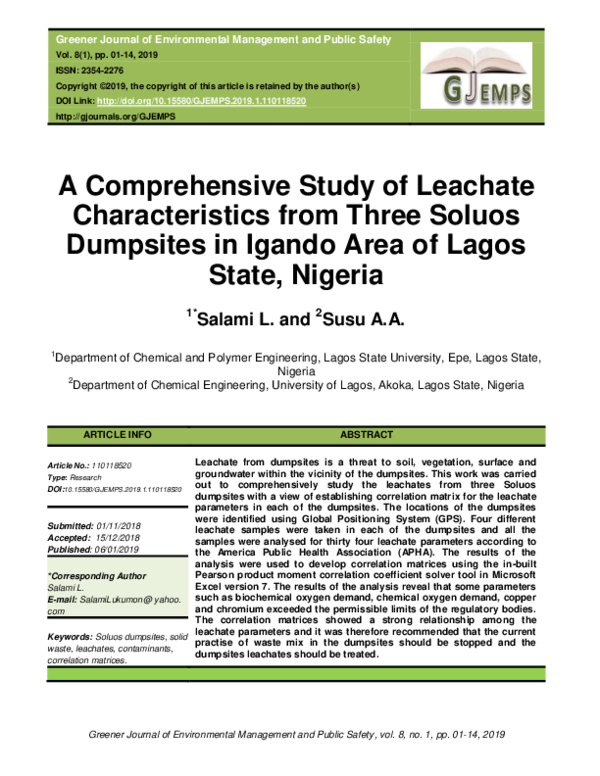 (PDF) A Comprehensive Study of Leachate Characteristics from Three ...