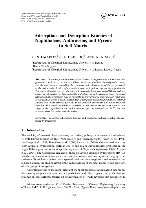 (PDF) Adsorption and Desorption Kinetics of Naphthalene, Anthracene ...