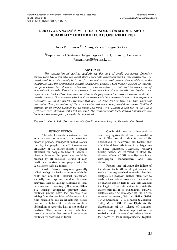 (PDF) Survival Analysis with Extended Cox Model About Durability Debtor ...