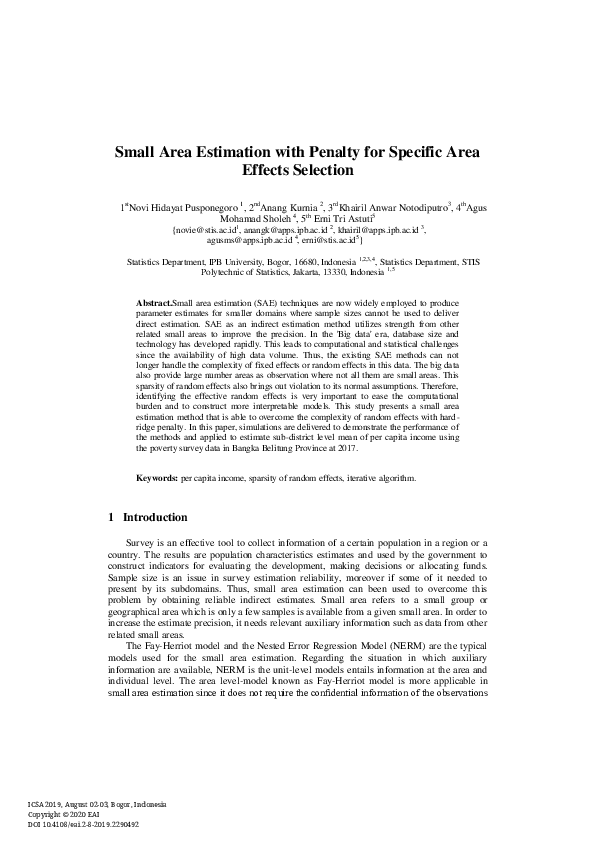 Pdf Small Area Estimation With Penalty For Specific Area Effects
