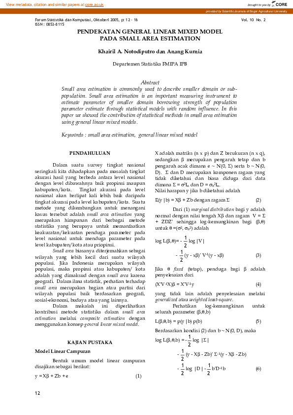 (PDF) Pendekatan General Linear Mixed Model Pada Small Area Estimation ...