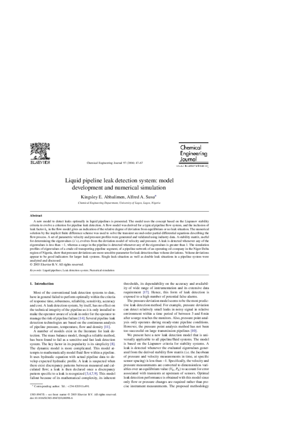 Pdf Liquid Pipeline Leak Detection System Model Development And Numerical Simulation